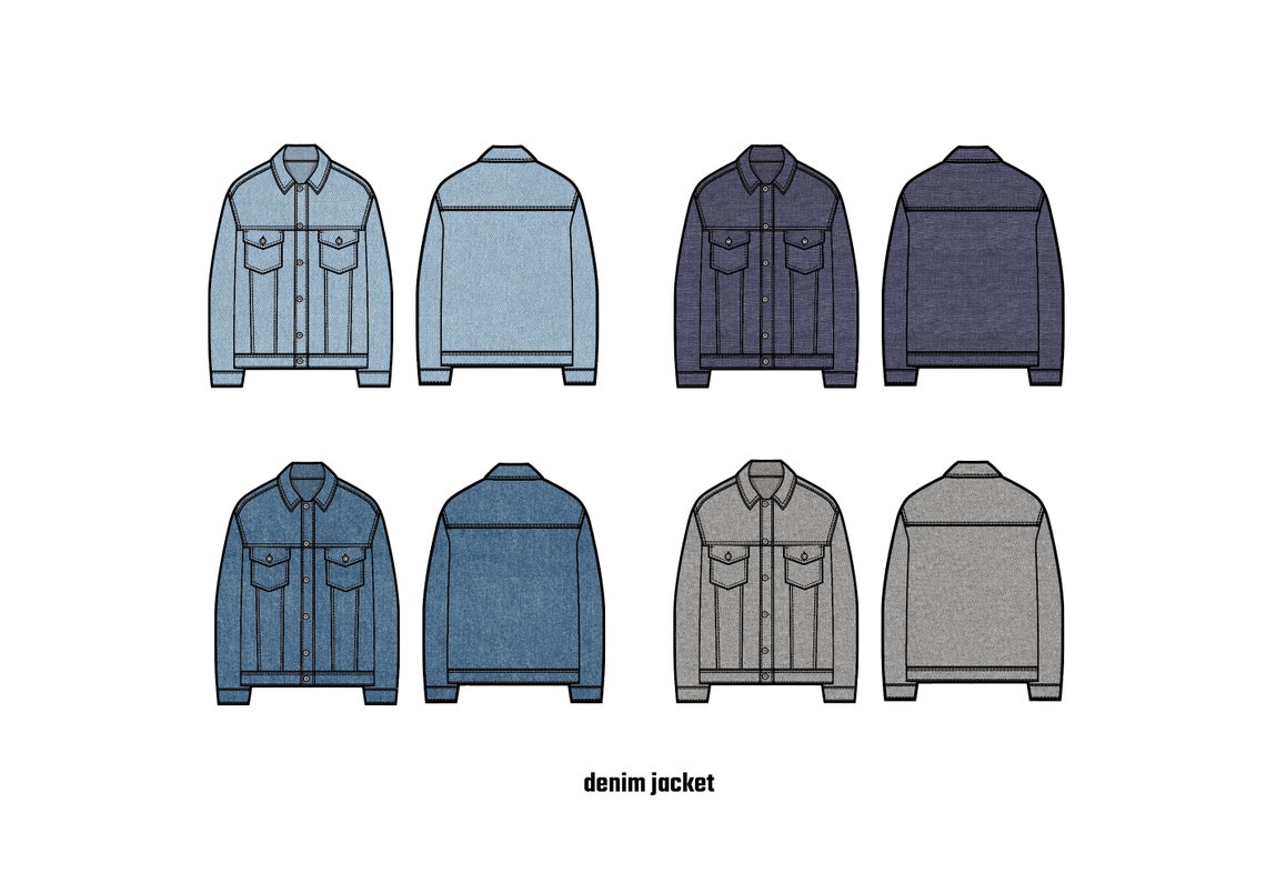 Denim Jacket Streetwear Essential Vector Ai. File - Technical Flat ...