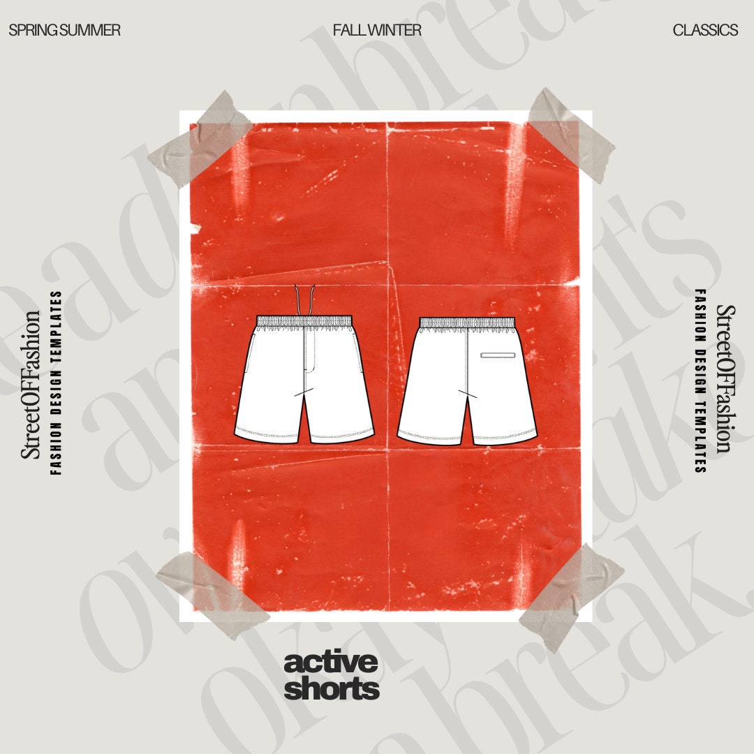Active Shorts Flat Technical Drawing: Streetwear Mock-up Template - Etsy