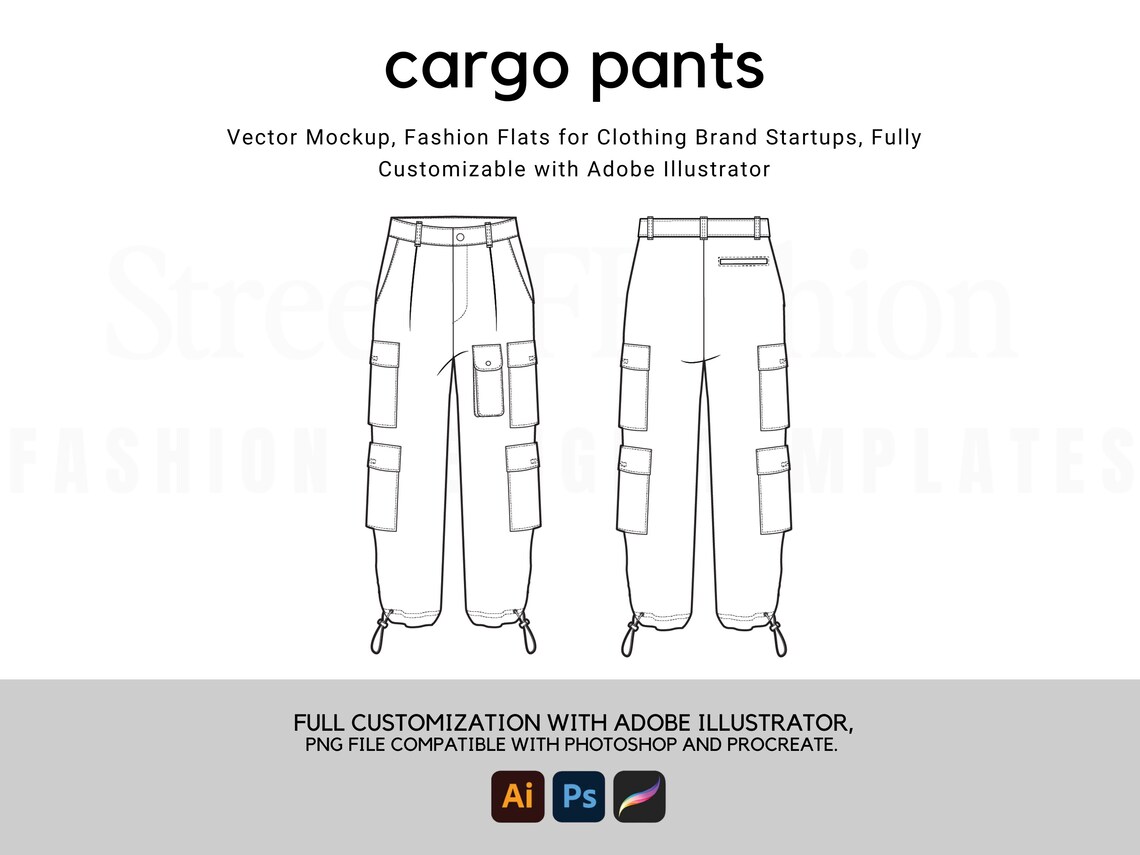Cargo Pants Streetwear Fit Flat Technical Drawing Illustration Blank ...