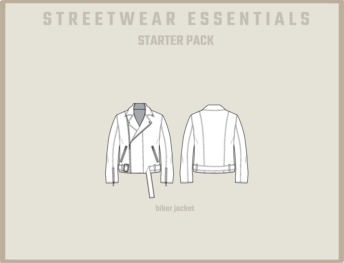 Biker Jacket Flat Technical Drawing: Streetwear Design Template - Etsy
