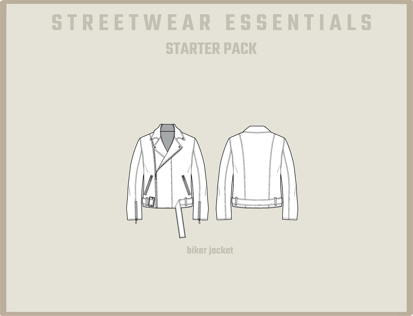 Biker Jacket Flat Technical Drawing: Streetwear Design Template - Etsy