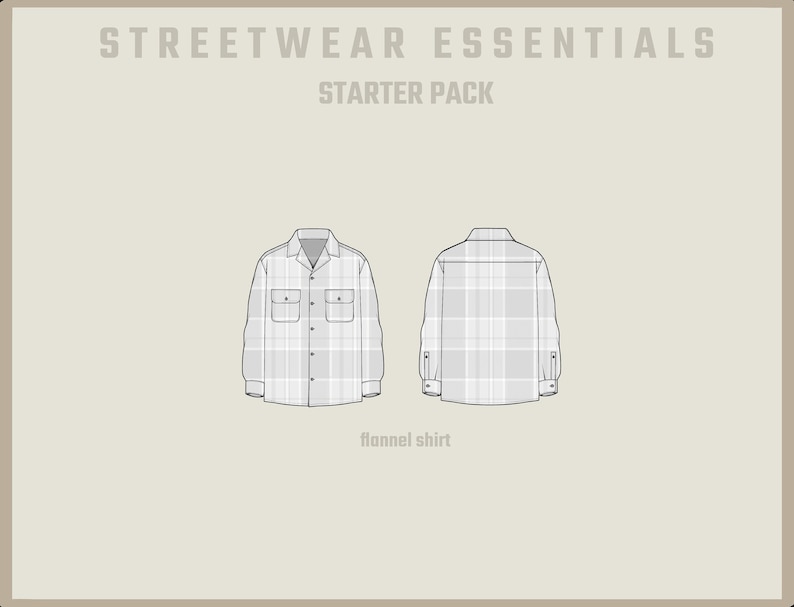 Flannel Shirt Flat Technical Drawing: Streetwear Design Template - Etsy