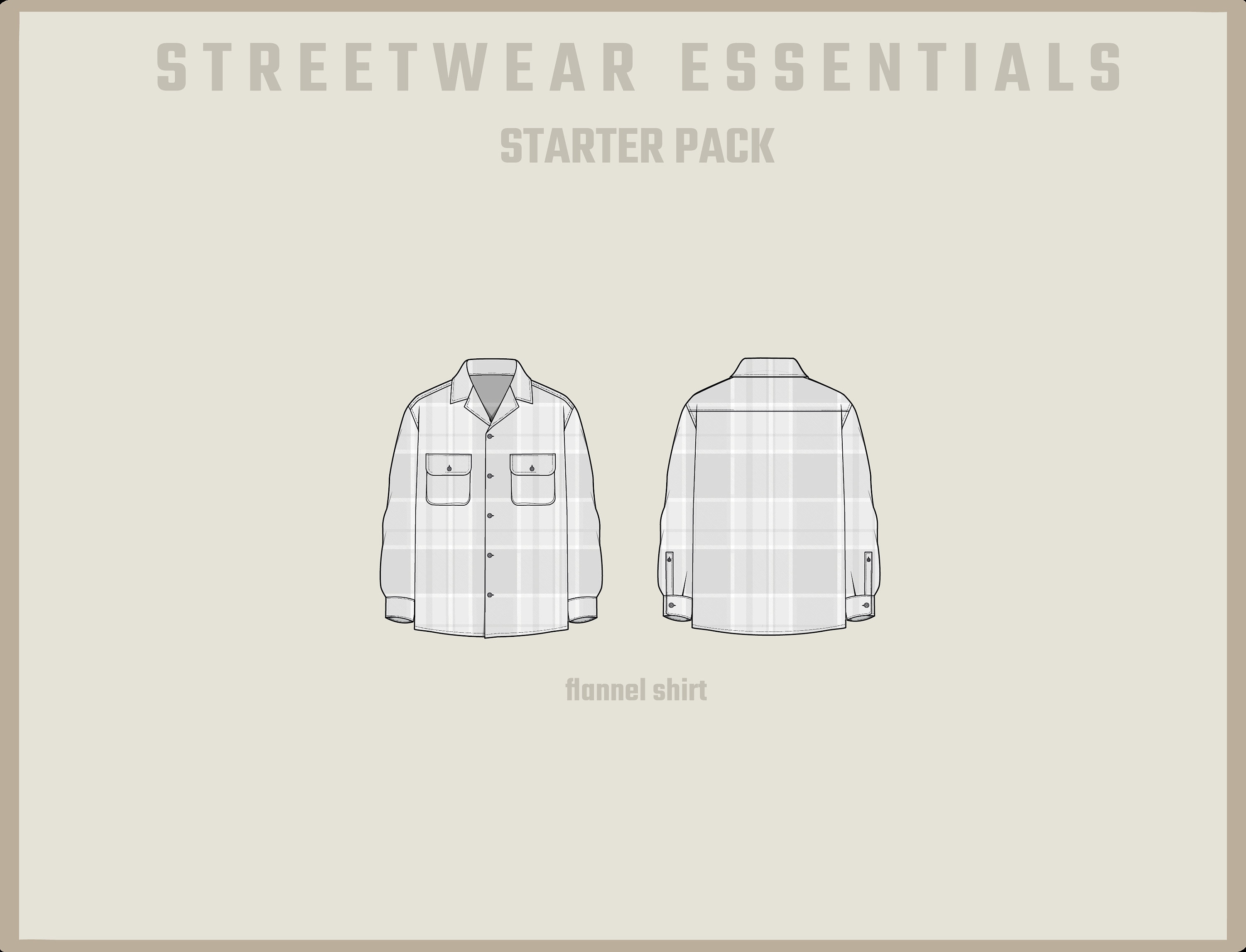 Flannel Shirt Flat Technical Drawing: Streetwear Design Template - Etsy