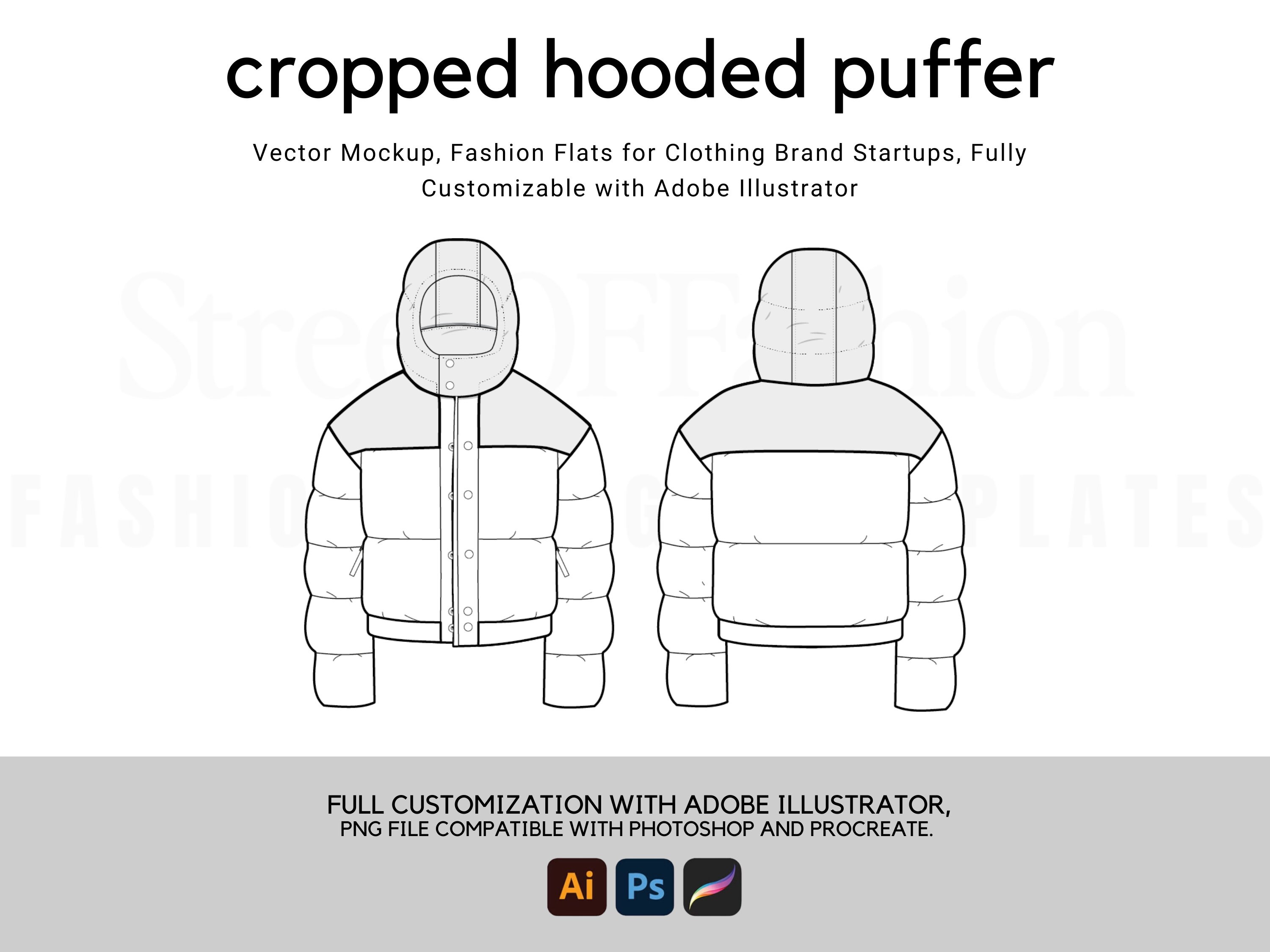 Cropped Down Jacket Streetwear Essential Vector Ai. File Technical Flat ...