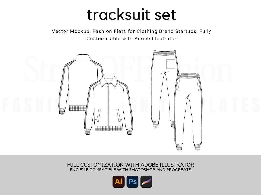 Tracksuit Flat Technical Drawing Illustration Classic Blank Streetwear ...