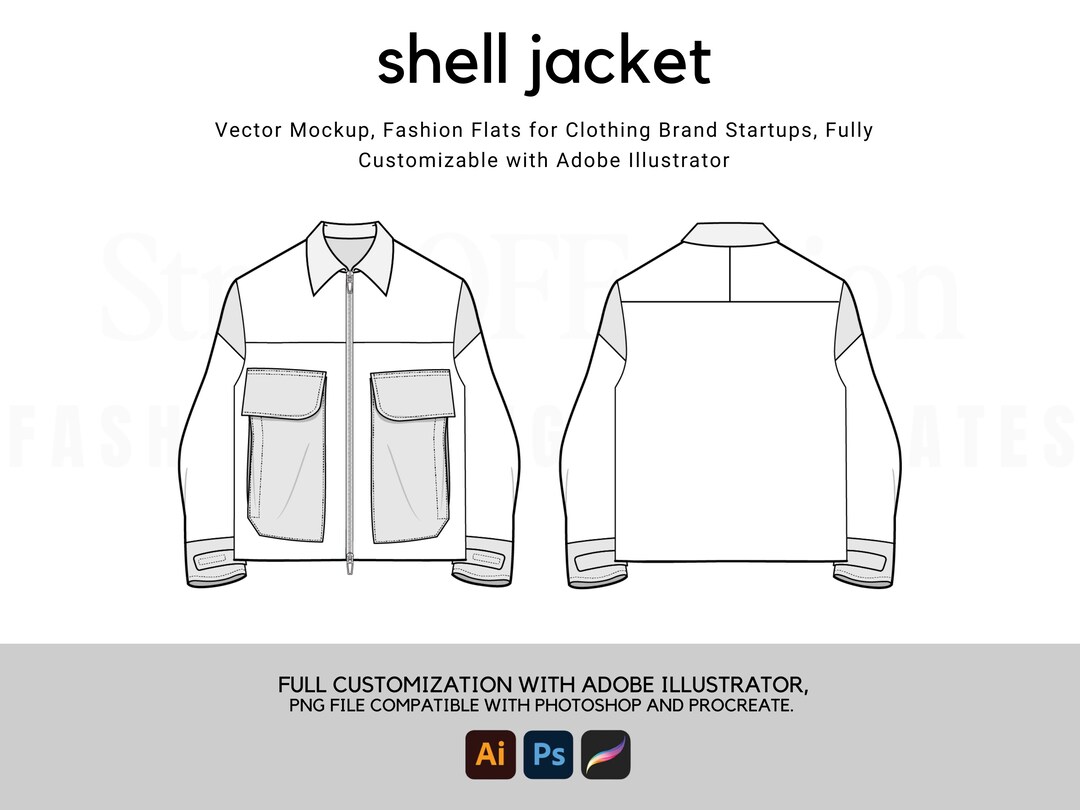 Shell Jacket Flat Technical Drawing Illustration Classic Blank ...