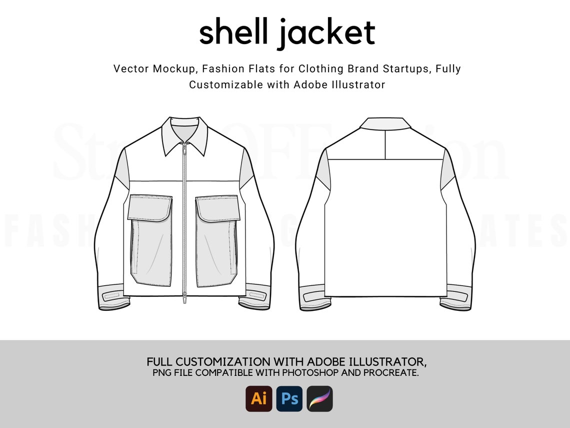 Shell Jacket Flat Technical Drawing Illustration Classic Blank ...