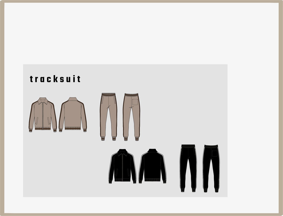 Tracksuit Flat Technical Drawing Illustration Classic Blank Streetwear ...