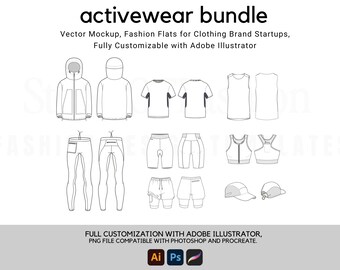 Activewear Design Pack – Flat Sketches, Technical Drawings, Vector ...