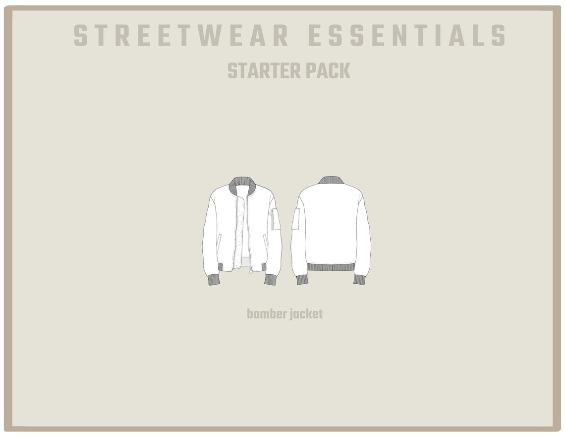 Bomber Jacket Flat Technical Drawing: Streetwear Design Template - Etsy