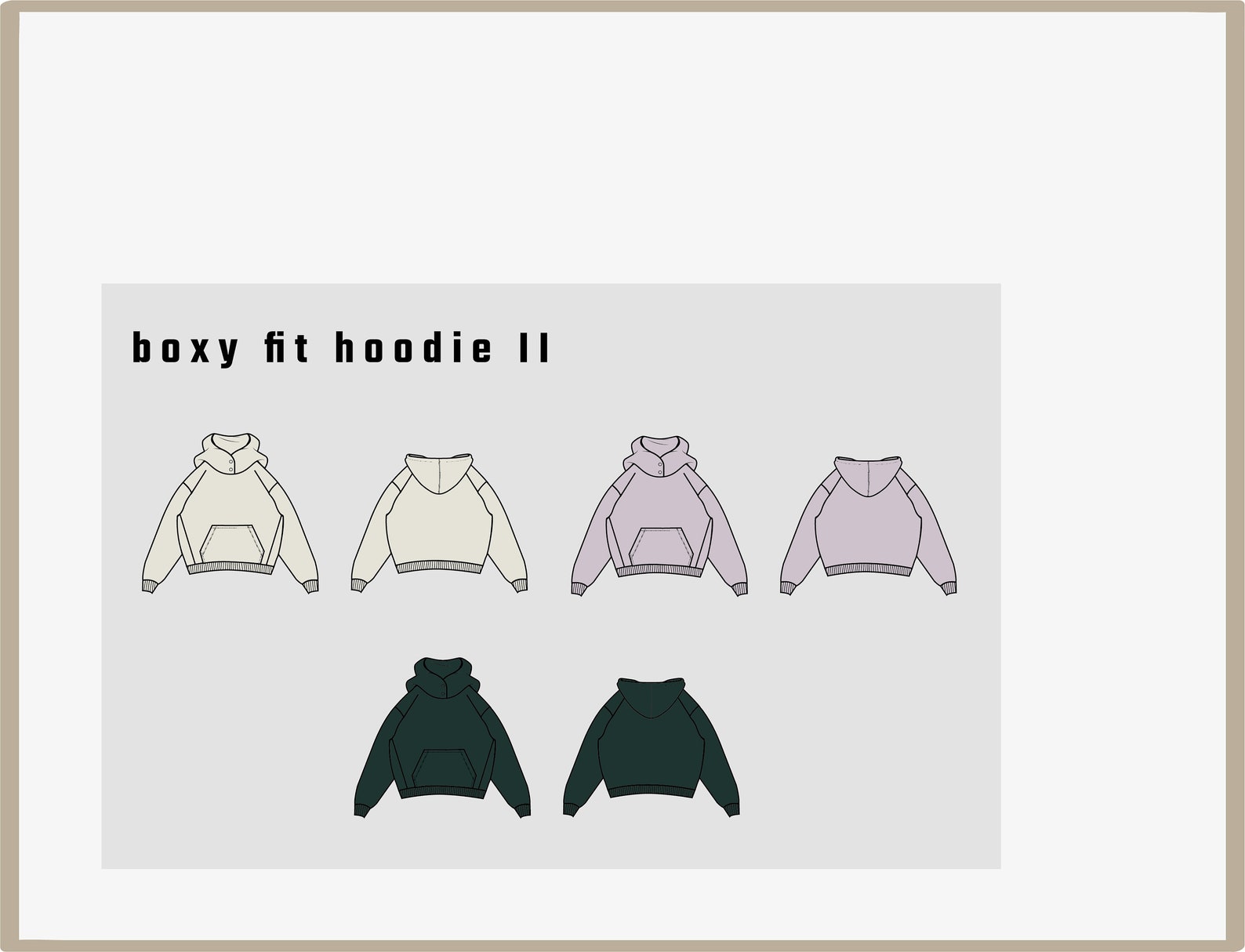 Boxy Hoodie II Flat Technical Drawing Illustration Classic Blank ...