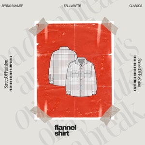 Flannel Shirt Flat Technical Drawing: Streetwear Design Template - Etsy