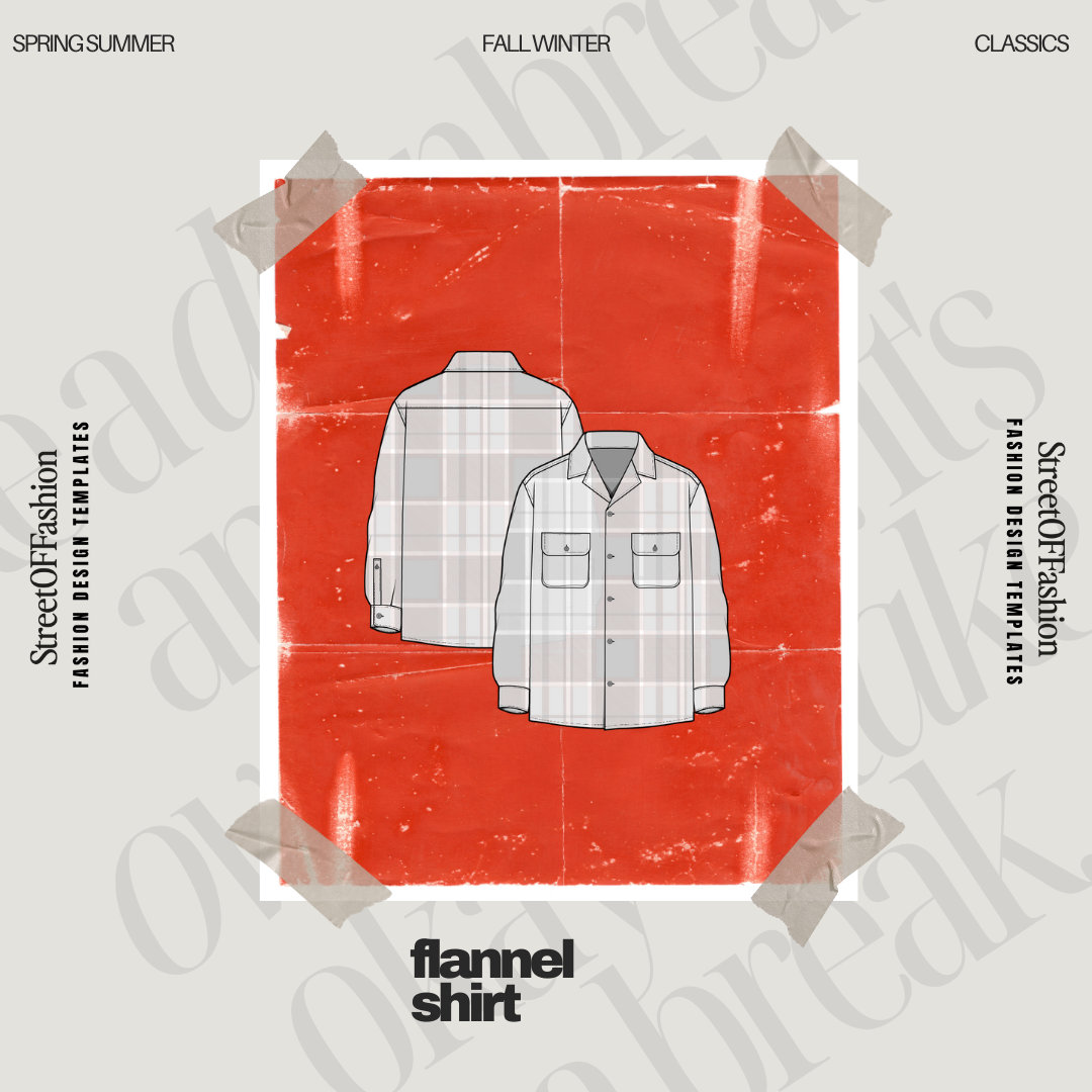 Flannel Shirt Flat Technical Drawing: Streetwear Design Template - Etsy