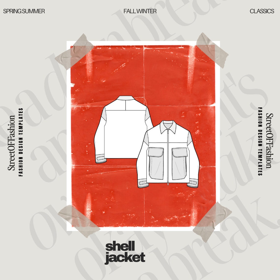 Shell Jacket Flat Technical Drawing Illustration Classic Blank ...