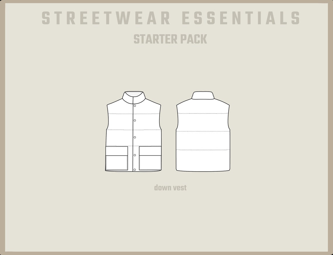 Puffer Vest Flat Technical Drawing: Streetwear Mock-up Template - Etsy
