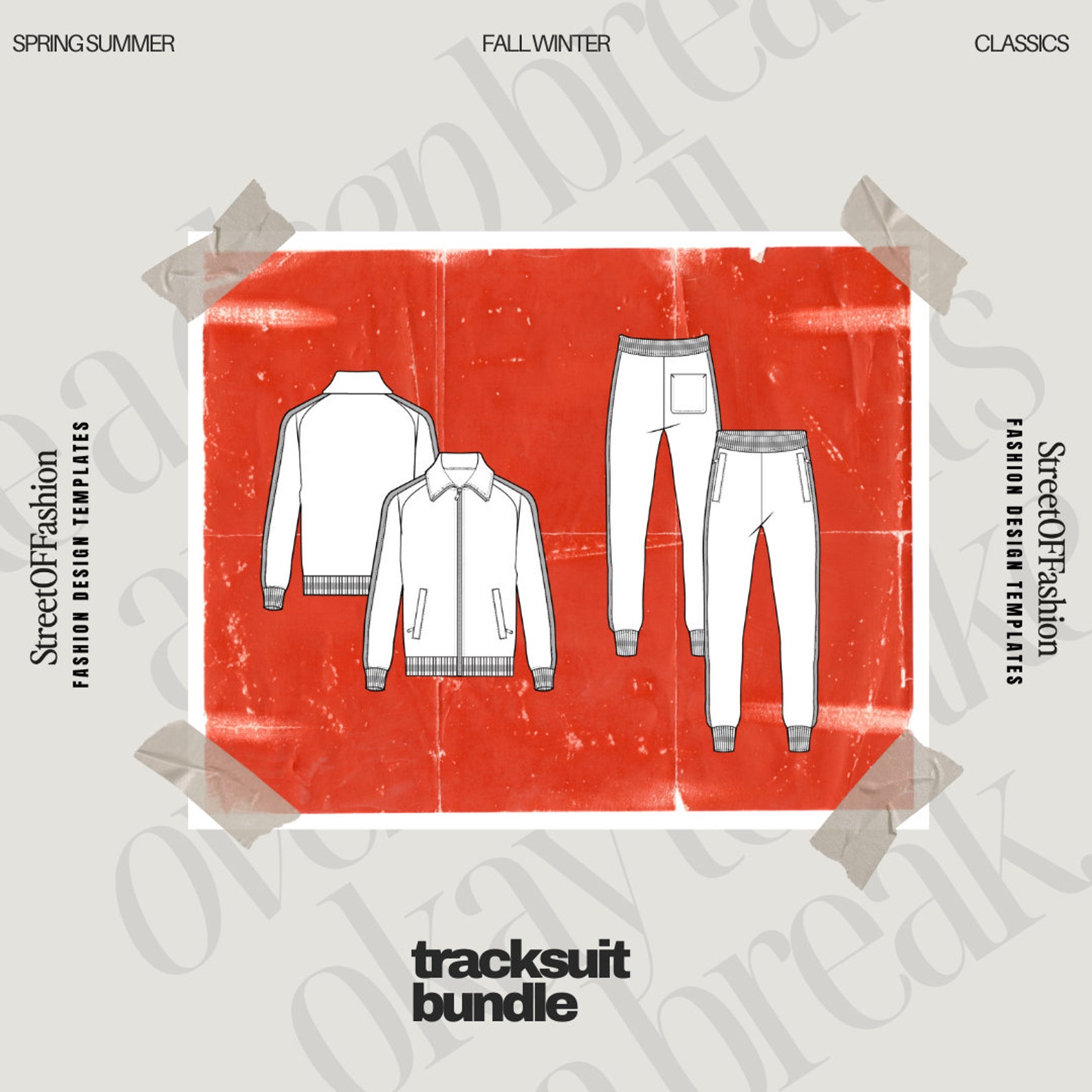 Tracksuit Flat Technical Drawing Illustration Classic Blank Streetwear ...