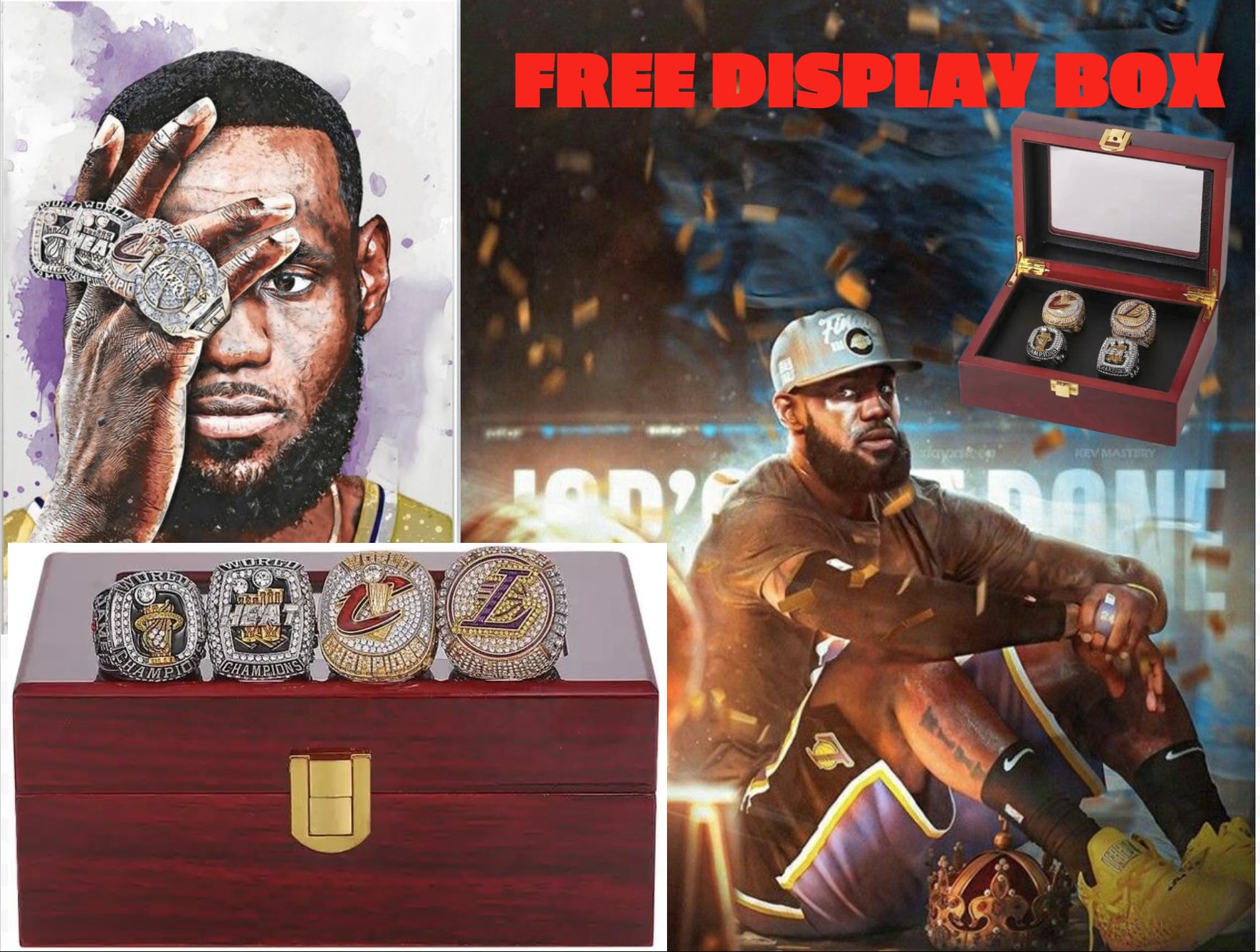 Lebron James CHAMPIONSHIP 4 RING SET Lakers Cavaliers Heat bonus ...