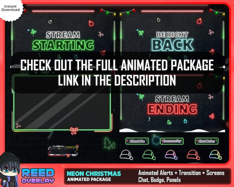 Animated Neon Christmas Webcam Overlay: Twitch Facecam Border (digital ...