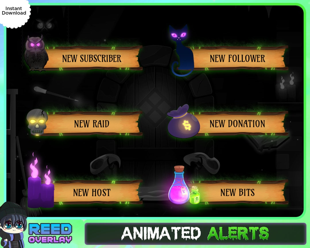 6x Cute Halloween Theme Animated Alert Twitch - Stream Event Alert ...