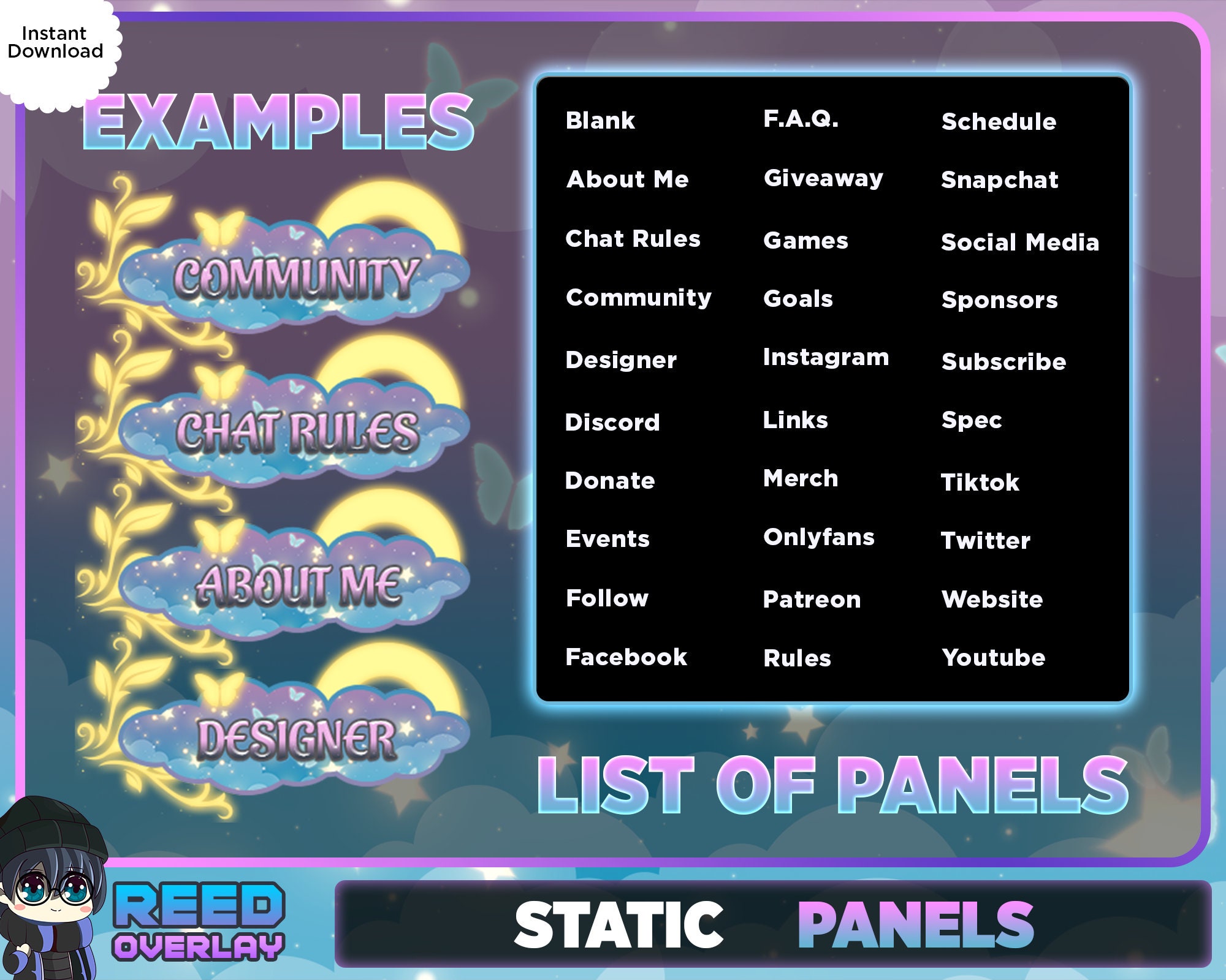 Cute Pastel V-tuber Stream Overlay Package star Wings Butterfly Rainbow ...