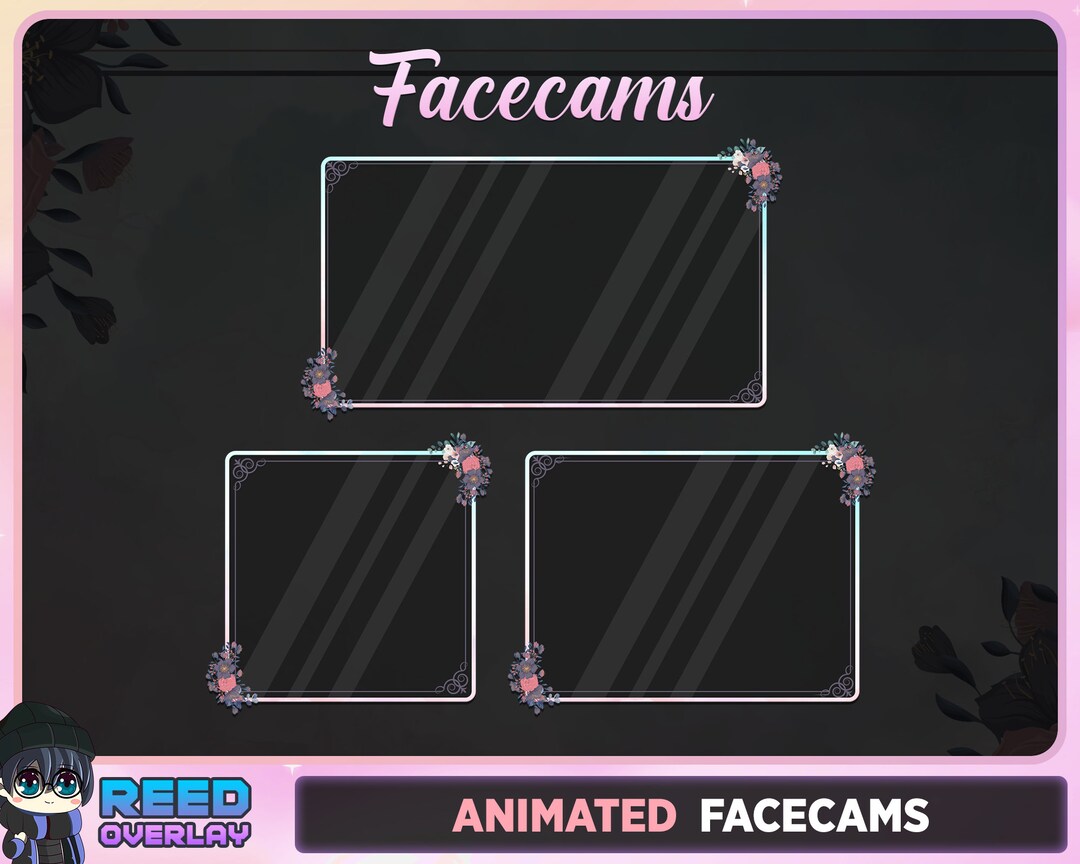 Watercolor Floral "blossom" Facecam Overlay Pack - 3x Cute Colorful ...