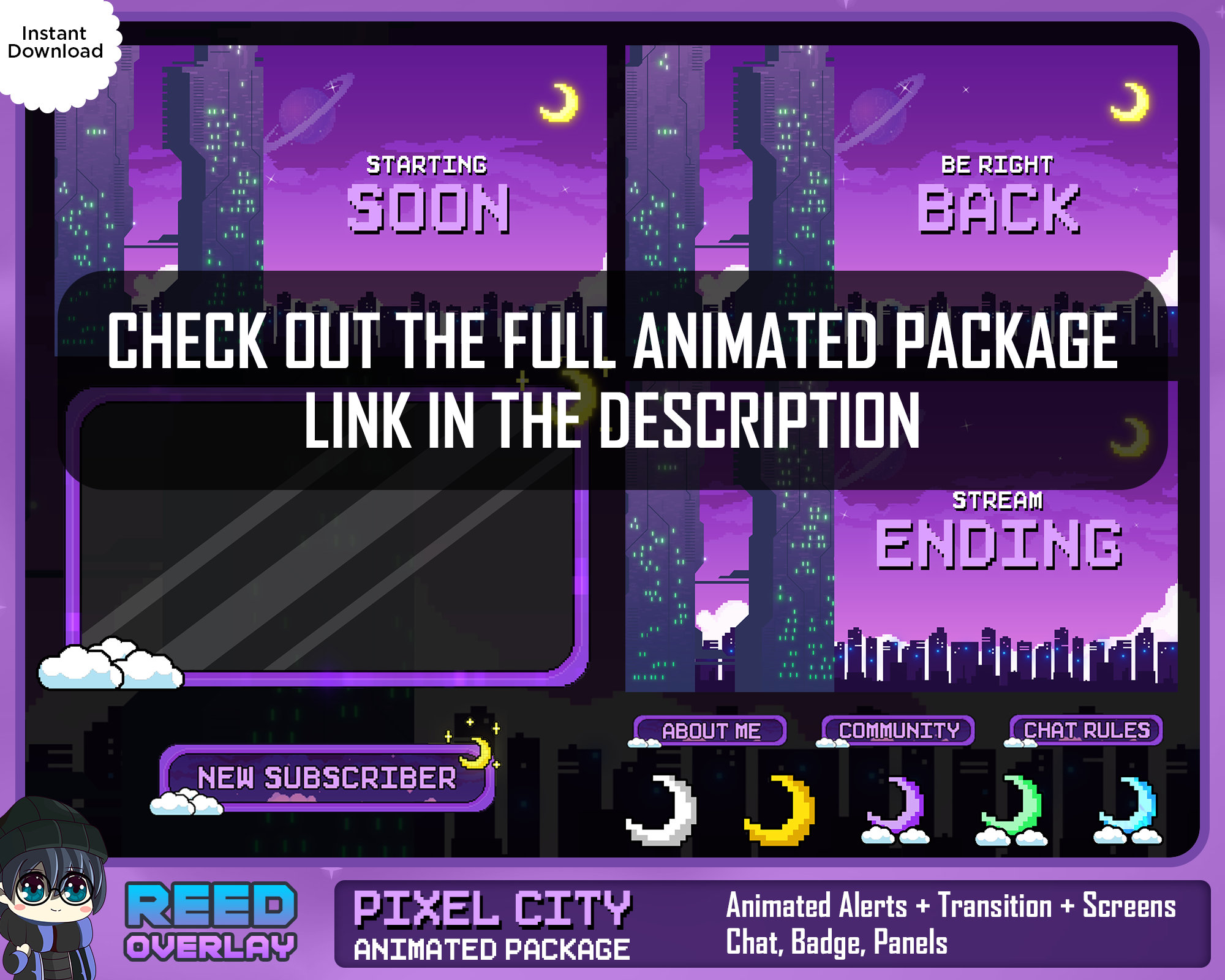 Complete Animated Retro Pixel Webcam Overlay Pack - 8bit Purple Facecam ...