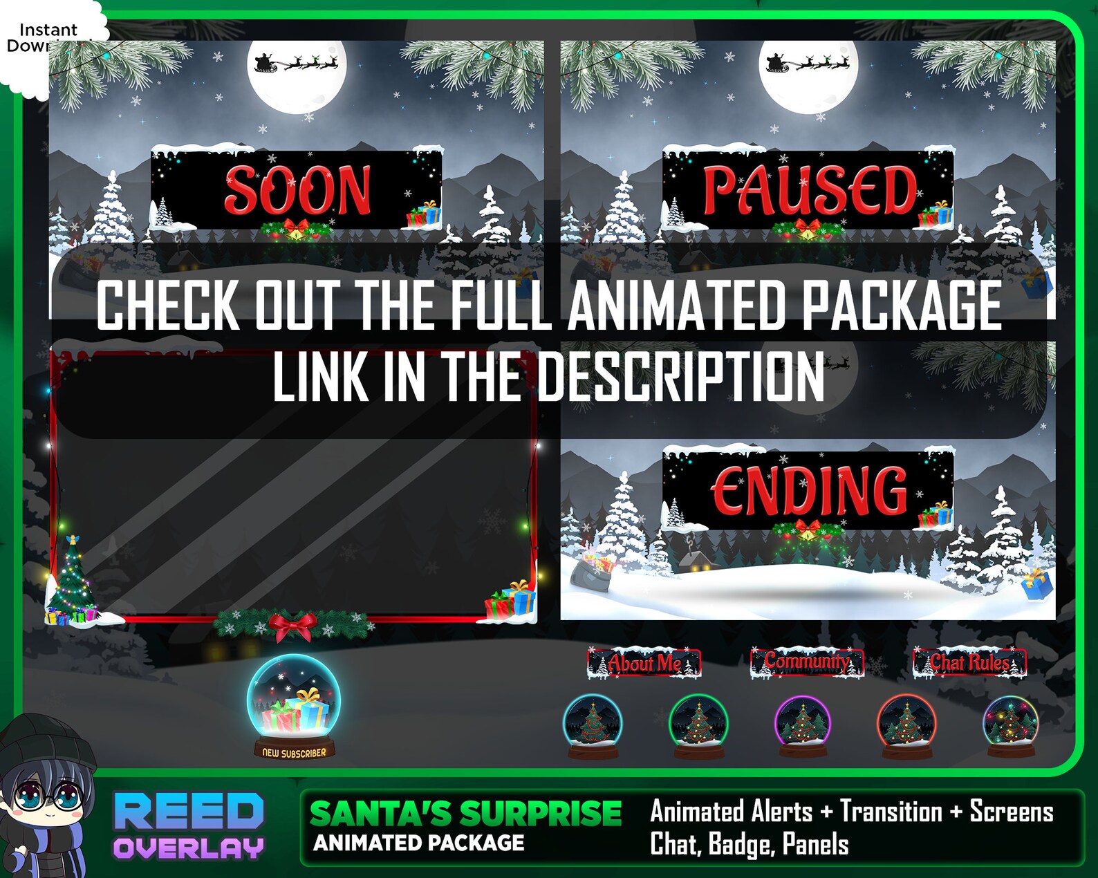 Full Animated Christmas Webcam Overlay Pack Xmas Tree Gift Box Stream ...