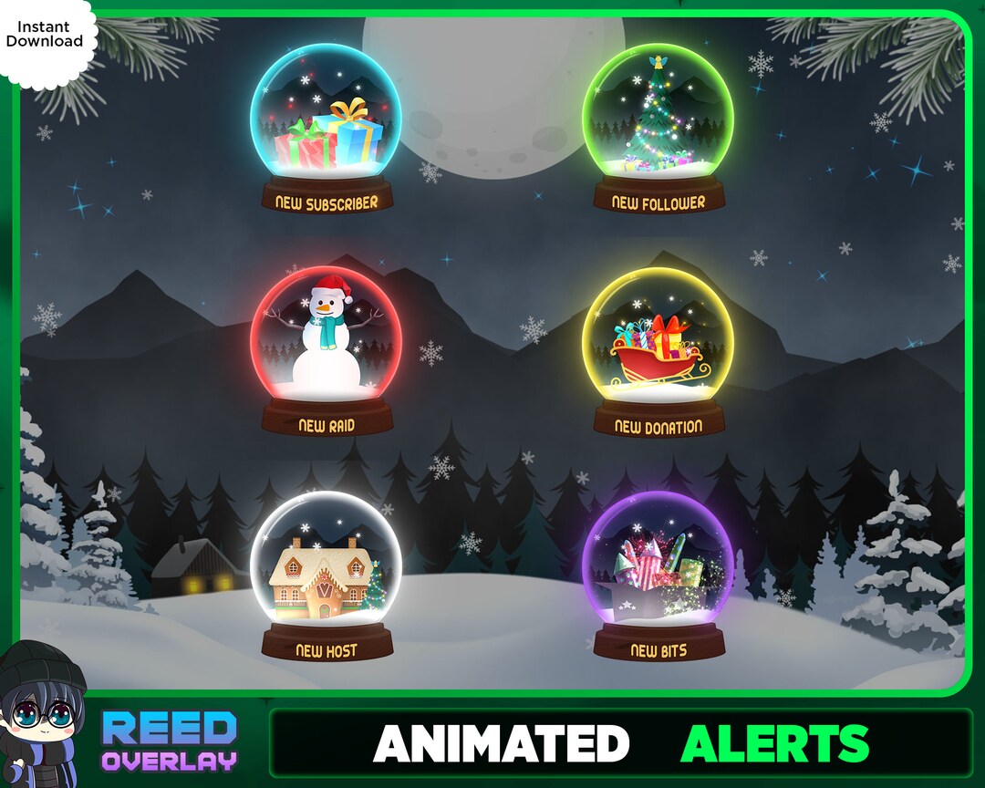 Christmas Theme Animated Alerts Pack - Snowglobe Christmas Tree Neon ...