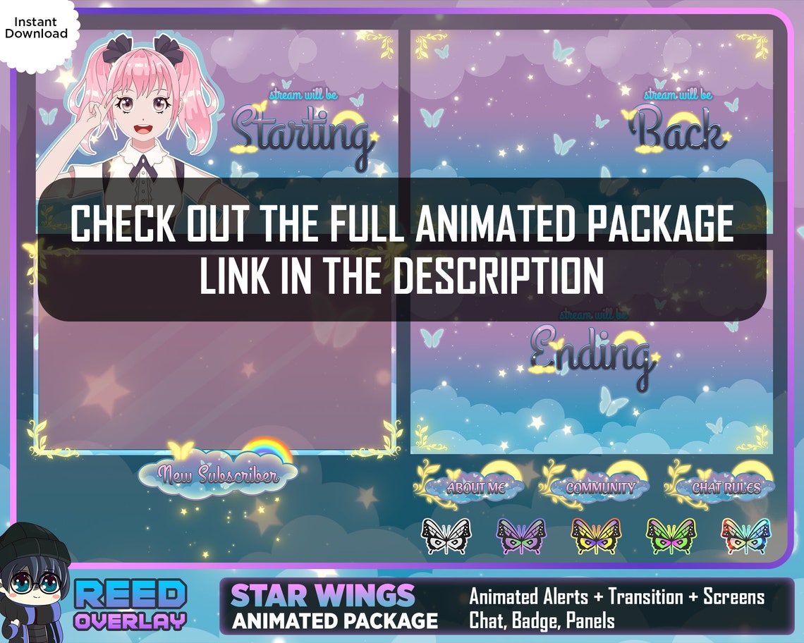 Full Animated Cute Animated Facecam Pack Pastel Magical Butterfly ...