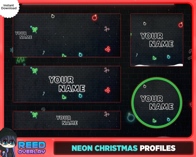 Neon Twitch Overlay Pack neon Christmas Holiday Theme Full Animated ...