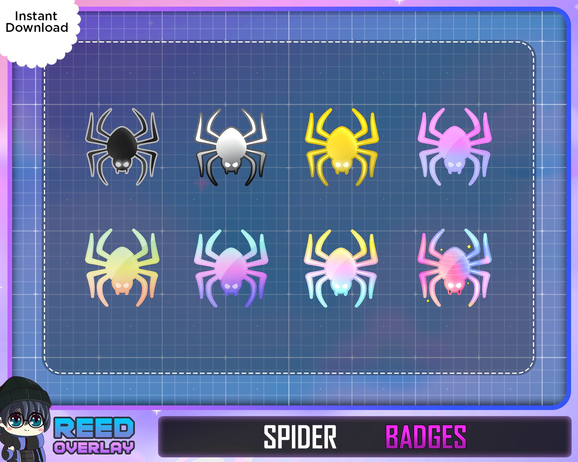 SPIDER Twitch Sub / Bit Badges Glossy Cute Sparkle Discord Loyalty ...