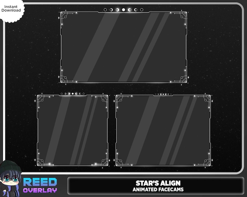 Moon Phase Full Animated Facecam Overlay Pack - 3 Cute Glossy Webcam ...