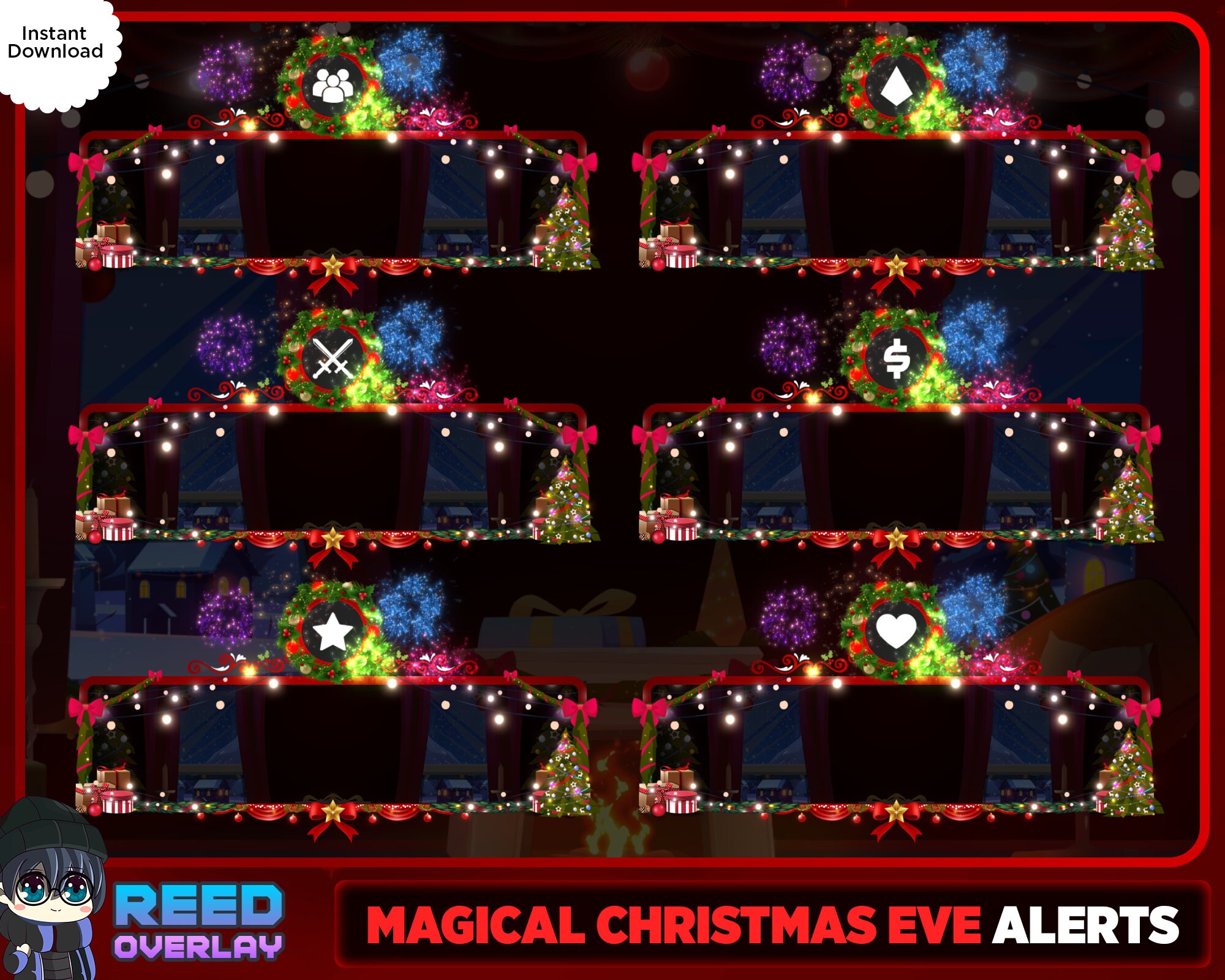6x Christmas Theme Animated Alert's Pack - Holiday Festival Fireworks ...