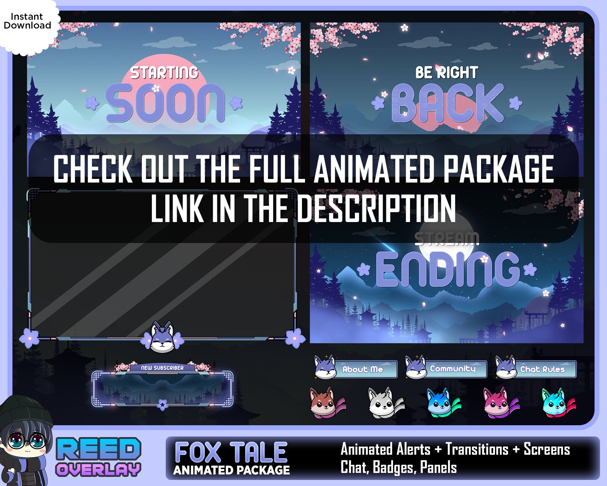 Webcam Overlay Pack "fox Tale" - Cute Sakura Animated - 3 Webcam ...