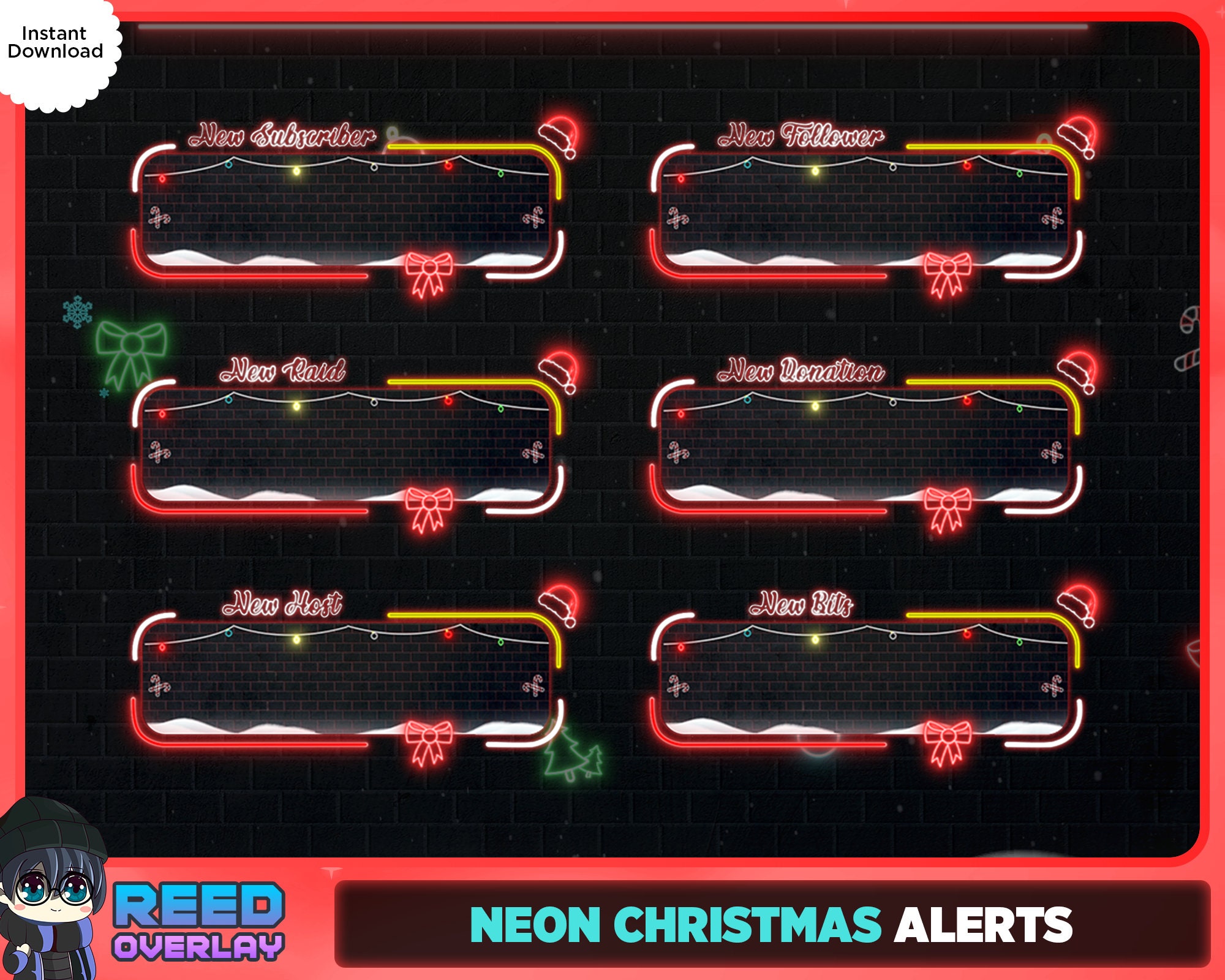 Neon Twitch Overlay Pack neon Christmas Holiday Theme Full Animated ...