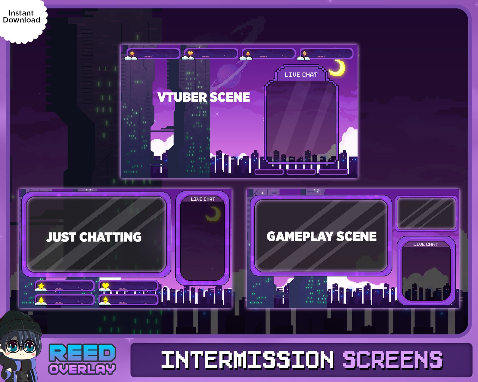 Full Animated Pixel Lofi Twitch Overlay Package pixel City Cute ...
