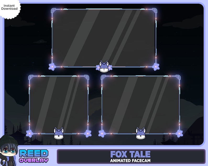 Webcam Overlay Pack "fox Tale" - Cute Sakura Animated - 3 Webcam ...