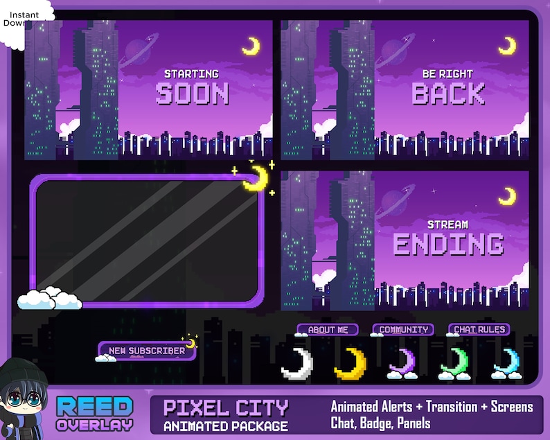 Full Animated Pixel Lofi Twitch Overlay Package pixel City Cute ...