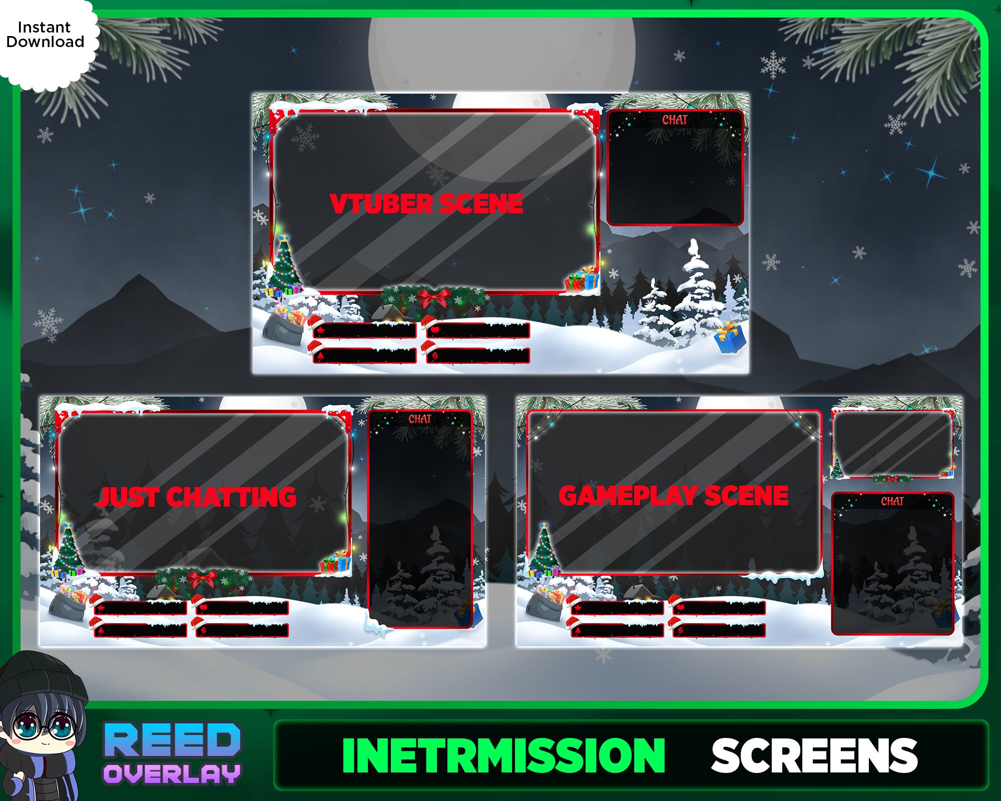 Christmas Animated Full Stream Package santa's Surprise Holiday Ornamental Lights Festive Snow ...