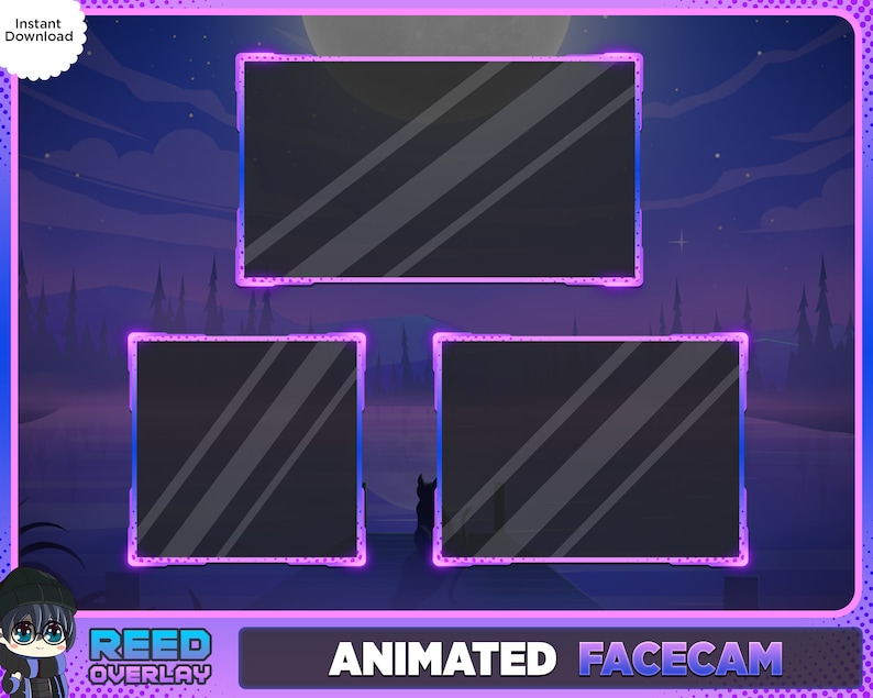 Cute Animated Animated Facecam Pack - Purple Kitten Cozy Pattern Webcam ...