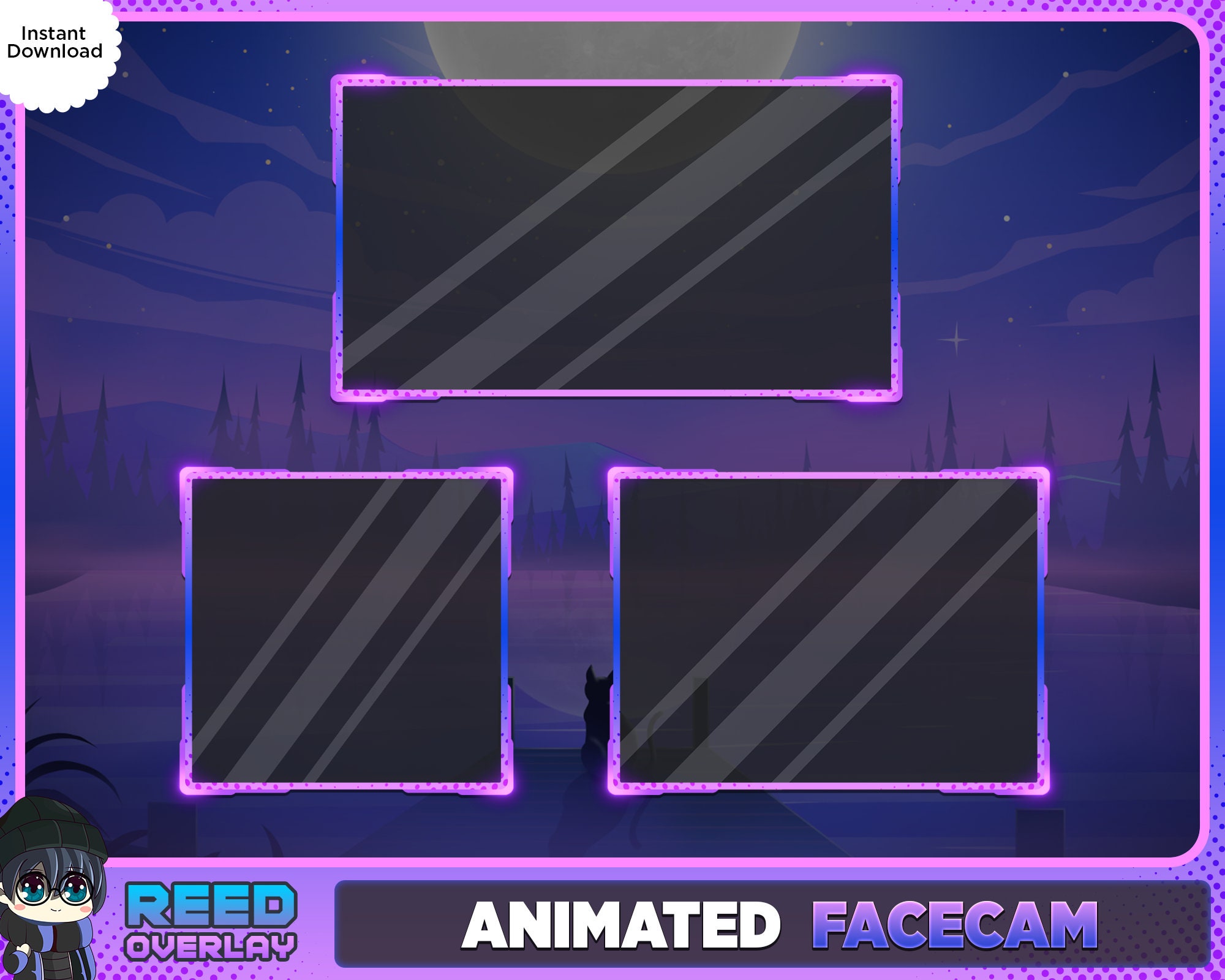 Cute Animated Animated Facecam Pack - Purple Kitten Cozy Pattern Webcam ...