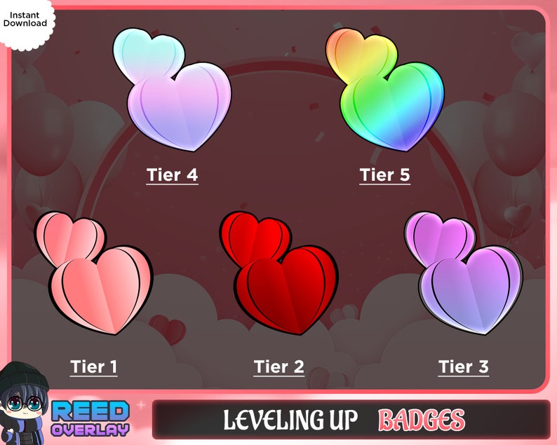 Love Struck Twitch Overlay Package: Pink Hearts, Animated Screens ...
