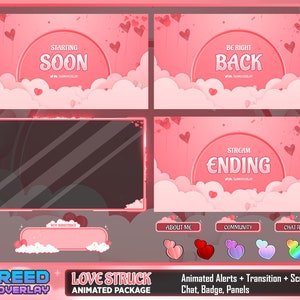 Romantic Valentine Theme Twitch Overlay Package - Cute Lofi Pastel Pink ...