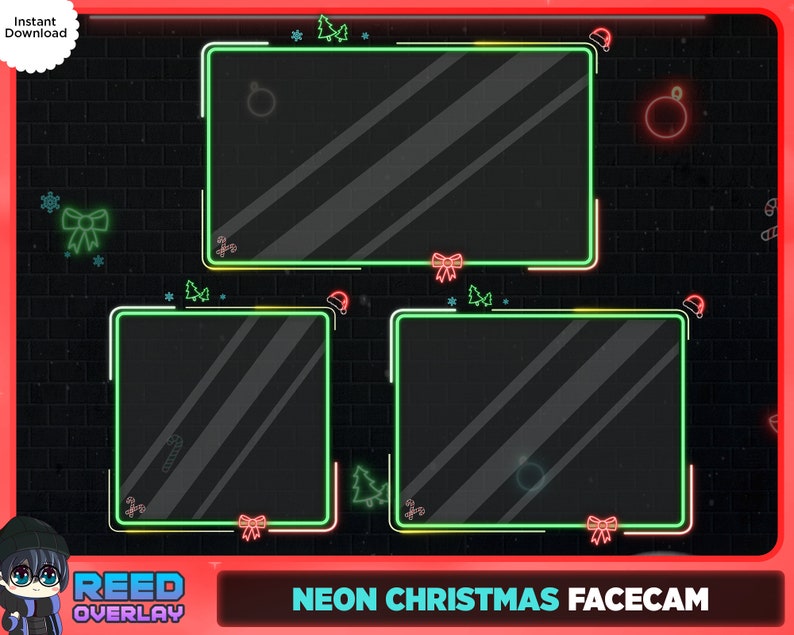 Animated Neon Christmas Webcam Overlay: Twitch Facecam Border (digital ...