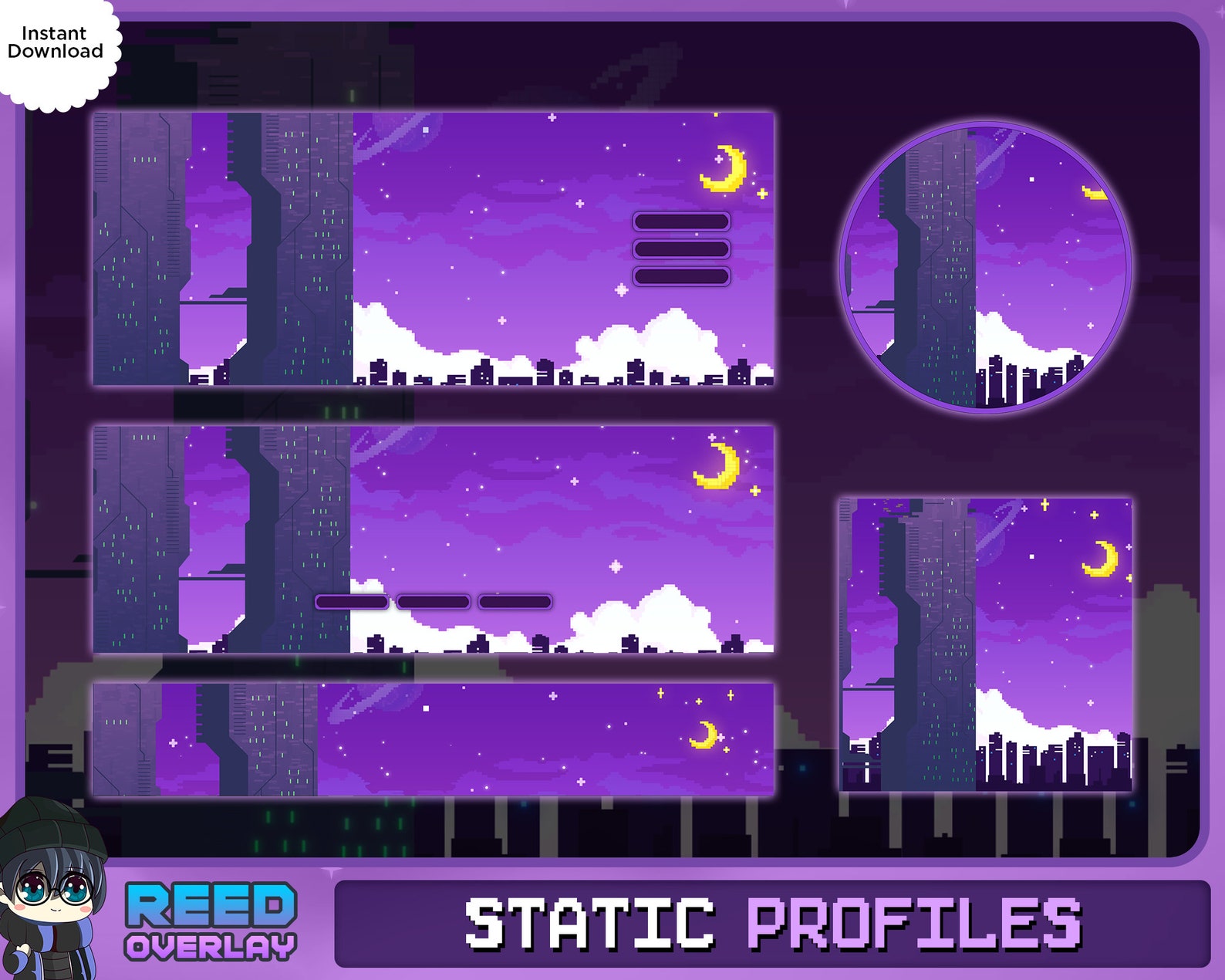 Full Animated Pixel Lofi Twitch Overlay Package pixel City Cute ...