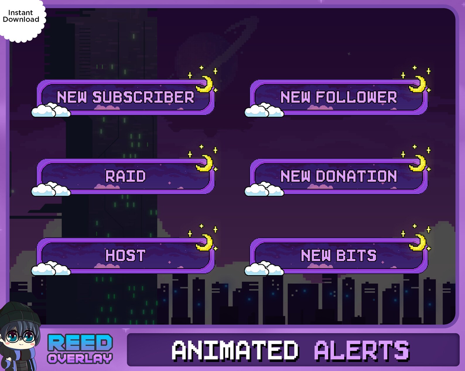 Full Animated Pixel Lofi Twitch Overlay Package pixel City Cute ...