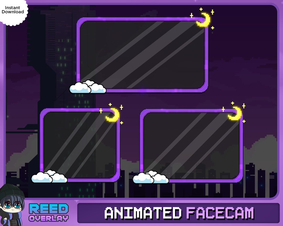 Complete Animated Retro Pixel Webcam Overlay Pack - 8bit Purple Facecam ...