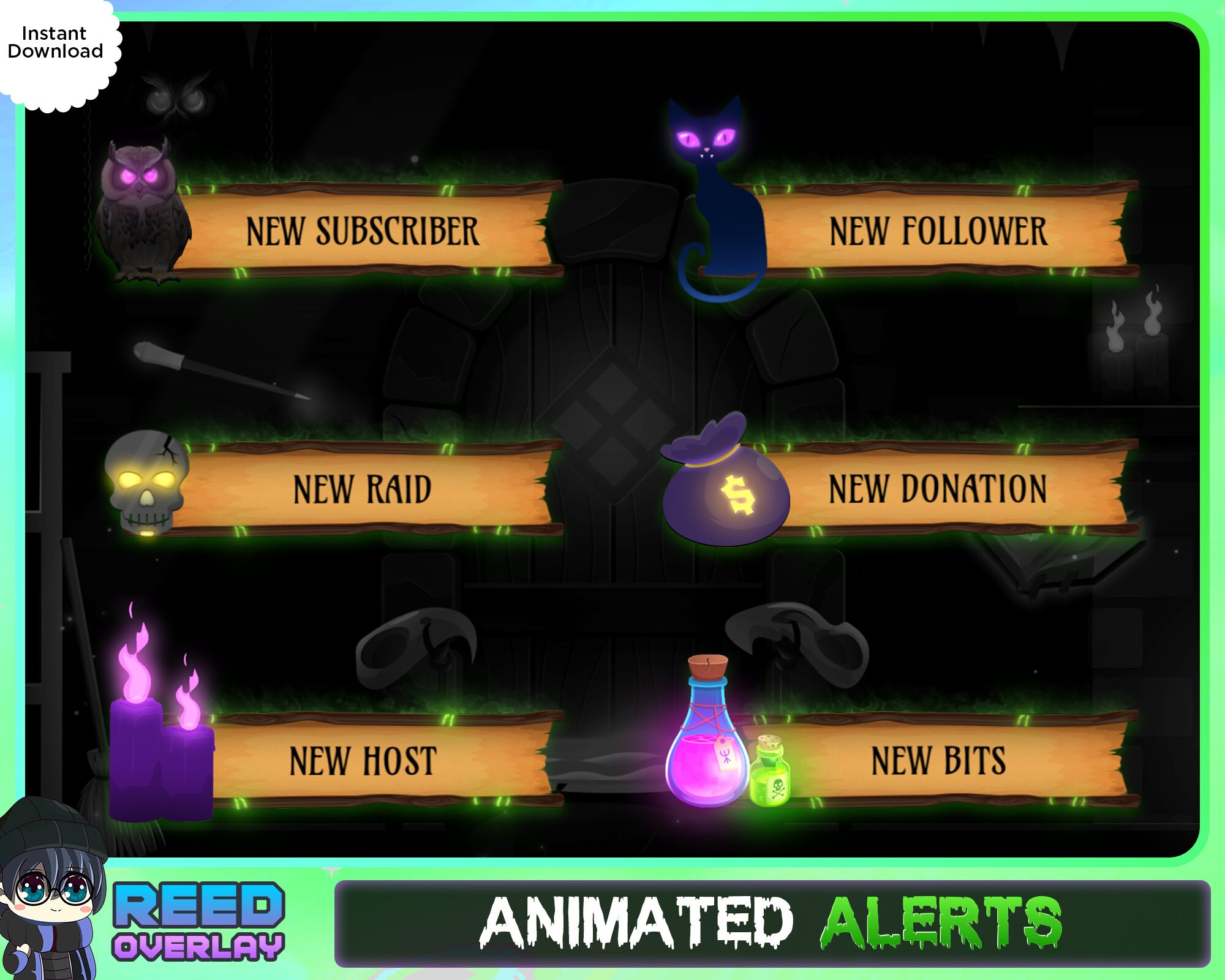 Cute Halloween Themed Full Animated Streaming Pack witch's Lair Twitch ...