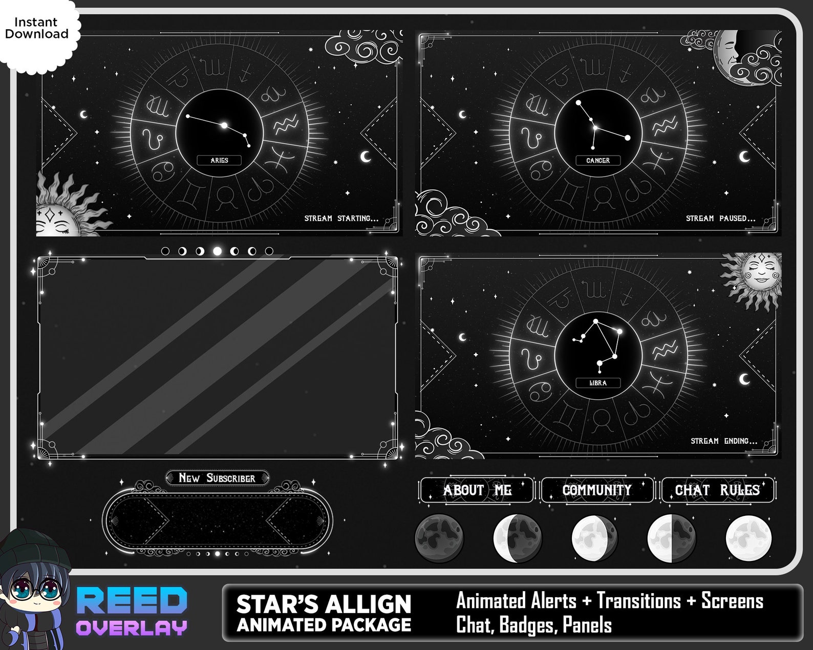 Zodiac Celestial Stream Overlay: Animated Tarot Astrology Twitch Pack ...