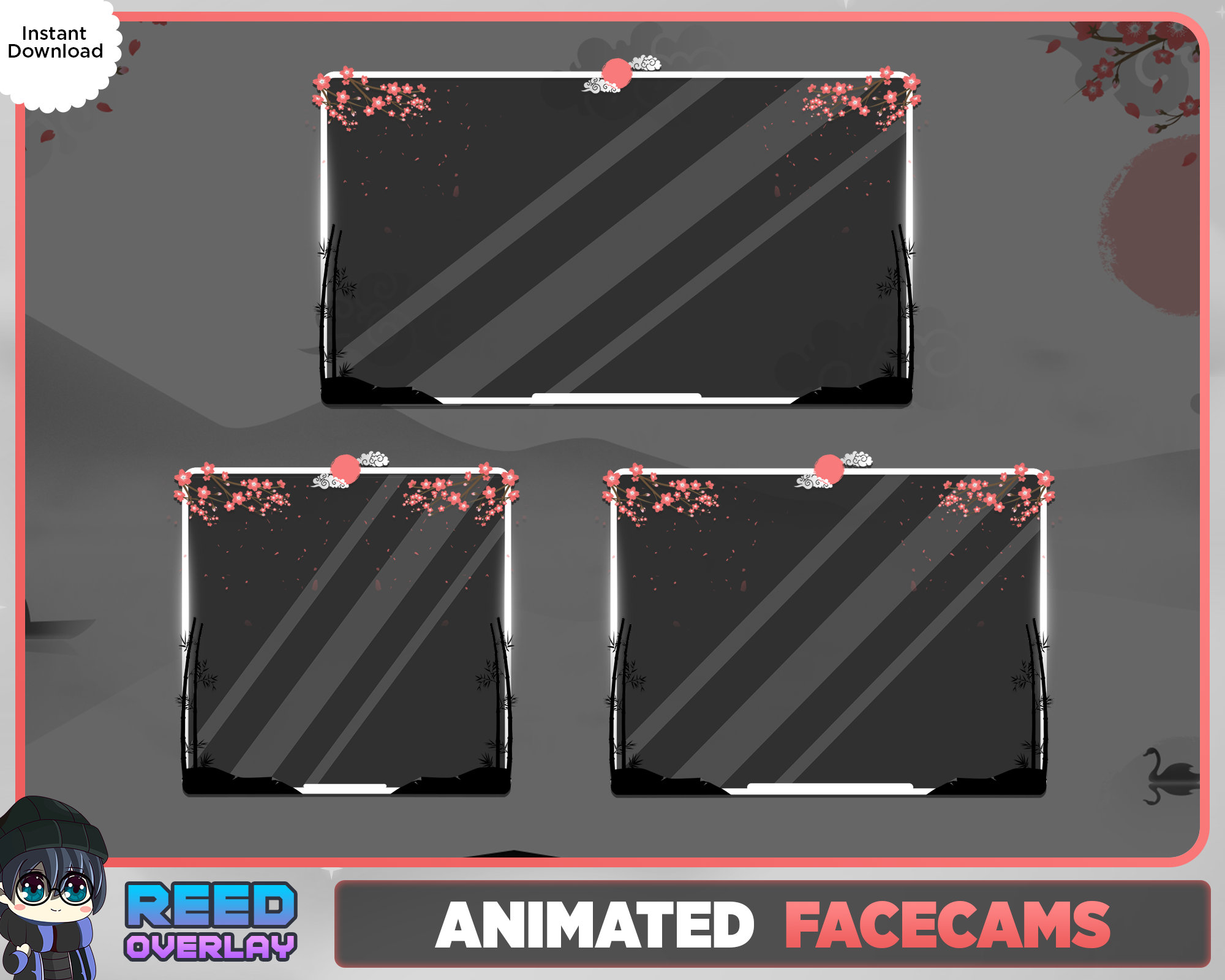 Lofi Japan Animated Webcam Overlay Pack - Pink Pastel Cherry Blossom ...